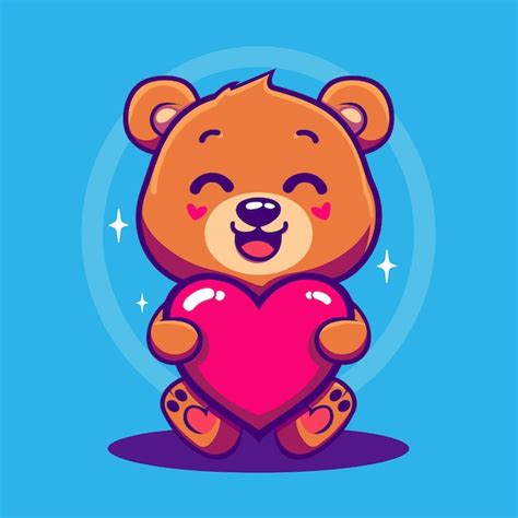 Premium Vector Cute Teddy Bear Hugging Red Heart Cartoon Illustration