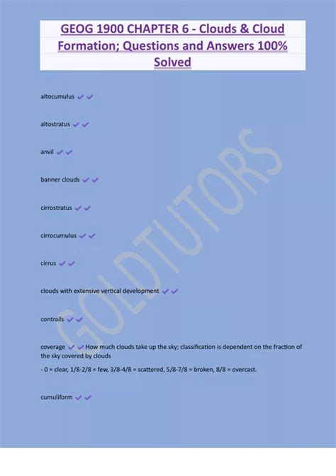 Geog 1900 Chapter 6 Clouds And Cloud Formation Questions And Answers 100 Solved Geog 1900