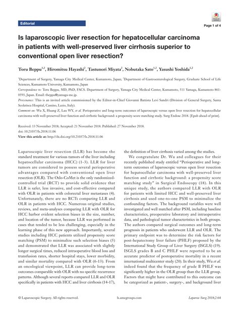Pdf Is Laparoscopic Liver Resection For Hepatocellular Carcinoma In Patients With Well