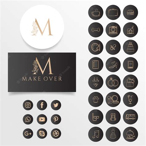 우아한 블루 인스 타 그램 하이라이트 이야기 피드 아이콘 세트 프리미엄 벡터