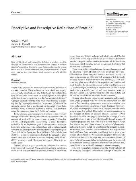 Pdf Descriptive And Prescriptive Definitions Of Emotion