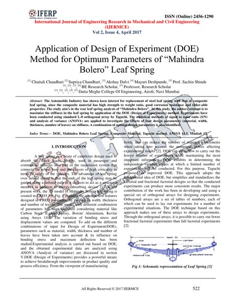 Pdf Application Of Design Of Experiment Doe Method For Optimum Parameters Of Mahindra