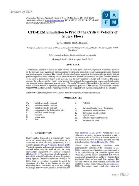 Cfd Dem Simulation To Predict The Critical Velocity Of Slurry Flows Download Free Pdf Fluid