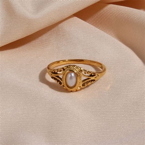 Vintage Pearl Ring 8 Yellow Gold Artofit