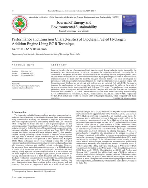 Pdf Performance And Emission Characteristics Of Biodiesel Fueled Hydrogen Addition Engine
