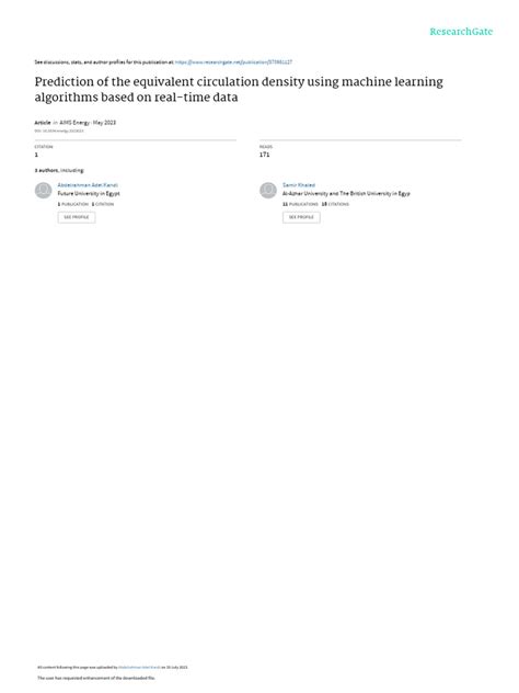 Prediction Of The Equivalent Circulation Density Using Machine Learning Algorithms Based On Real