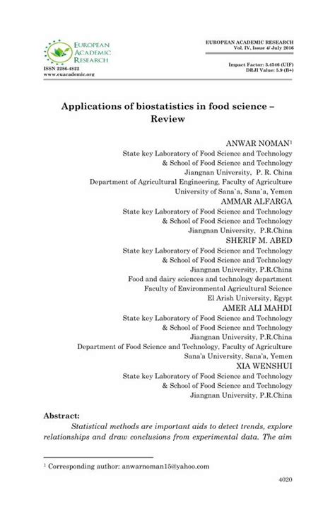 Pdf Applications Of Biostatistics In Food Science Review Dokumen Tips