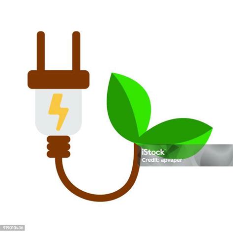 에코 일렉트 라 플러그 아이콘입니다 에너지 흰색 배경 웹에 대 한 레이블입니다 평면 벡터 일러스트 레이 션 0명에 대한 스톡