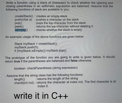 Solved Write A Function Using A Stack Of Characters To Check