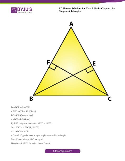 Rd Sharma Solutions For Class 9 Maths Chapter 10 Congruent Triangles