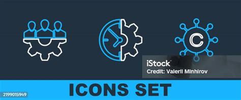 라인 카피라이팅 네트워크 프로젝트 팀 베이스 시계 및 톱니바퀴 아이콘을 설정합니다 벡터 개념에 대한 스톡 벡터 아트 및 기타 이미지 Istock