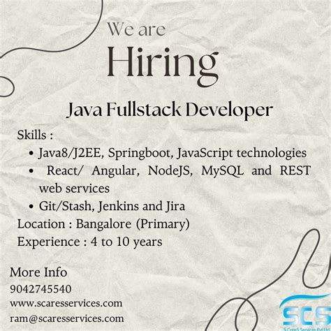 S Cares Services Pvt Ltd On Linkedin Javafullstackdeveloper Java8 J2ee Springboot React