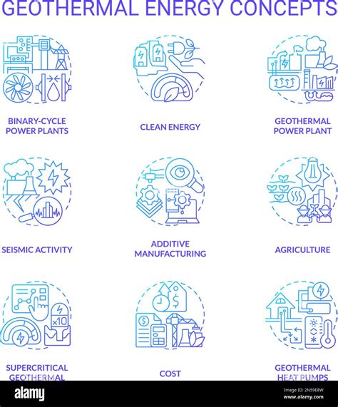 Geothermal Energy Blue Gradient Concept Icons Set Stock Vector Image