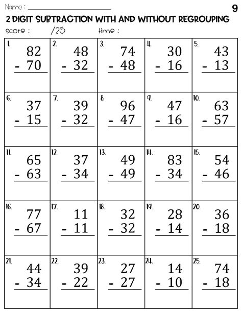 Two Digit Subtraction With And Without Regrouping Worksheets Etsy