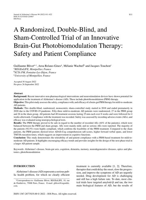Pdf A Randomized Double Blind And Sham Controlled Trial Of An Innovative Brain Gut