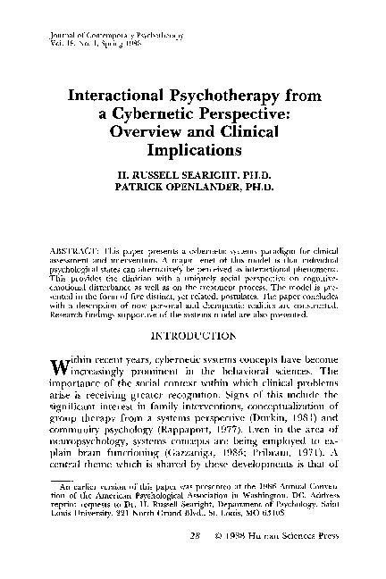 pdf interactional psychotherapy from a cybernetic perspective