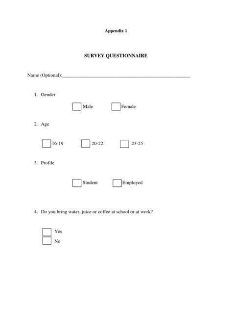 Survey Questionnaire Appendix 1 Pdf