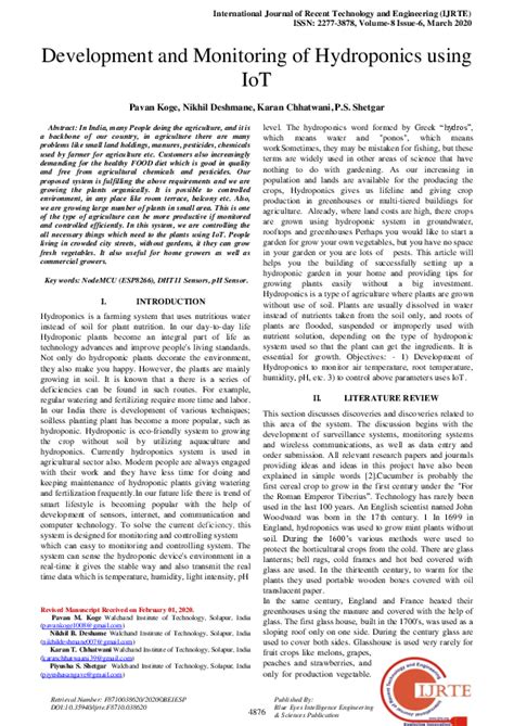 pdf development and monitoring of hydroponics using iot