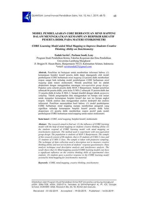 Pdf Model Pembelajaran Core Berbantuan Mind Mapping Dalam