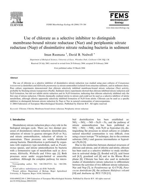Pdf Use Of Chlorate As A Selective Inhibitor To Distinguish Membrane