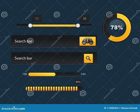 set of progress bars with percentages loader and preload circle ui indicator stock vector