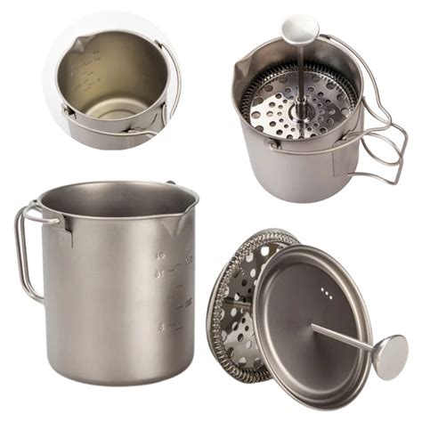 순수 티타늄 커피 컵 휴대용 머그잔 프렌치 프레스 커피 포트 스테인레스 스틸 여과기 캠핑 여행 커피 포트 750ml Aliexpress