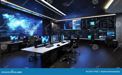 High Tech Control Room Showcasing Advanced Monitoring Systems And Data Visualization At Night
