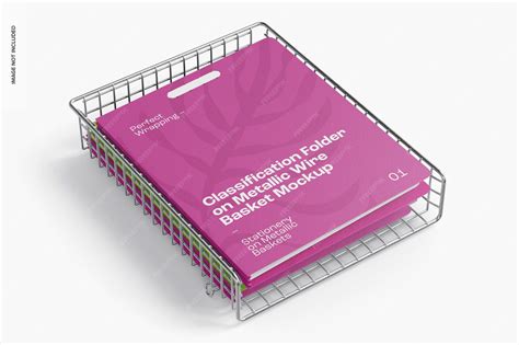Premium Psd Classification Folder On Metallic Wire Basket Mockup