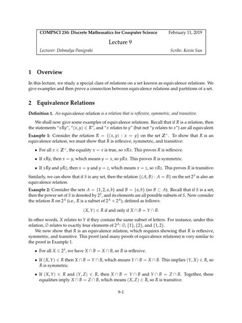 Equivalence Relations Lecture1 Pdf Empty Set Abstract Algebra
