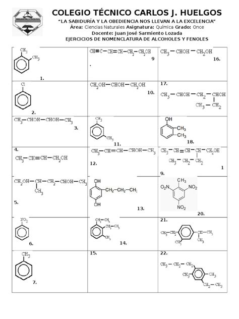 Ejercicios De Nomenclatura De Alcoholes Y Fenoles