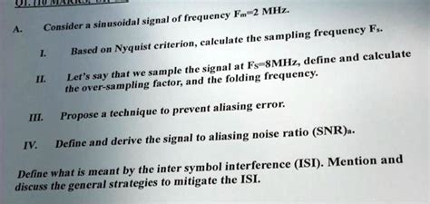 Solved Consider A Sinusoidal Signal Of Frequency Fm 2 Mhz Based On The Nyquist Criterion