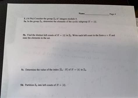 Solved Name Page 4 5 16 Pts Consider The Group Zs Of