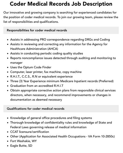 Coder Medical Records Job Description Velvet Jobs