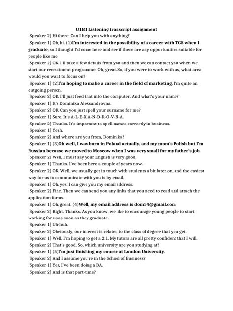 U1b1 Listening Transcript Assignment Pdf