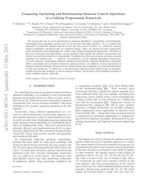Pdf Comparing Optimizing And Benchmarking Quantum Control Algorithms In A Unifying