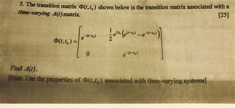 solved 5 the transition matrix t t shown below is the