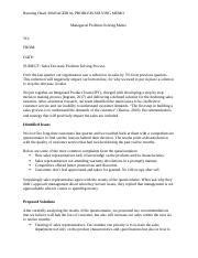 Problem Solving Memo Docx Running Head MANAGERIAL PROBLEM SOLVING