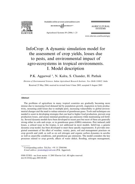 pdf infocrop a generic simulation model for annual crops in tropical