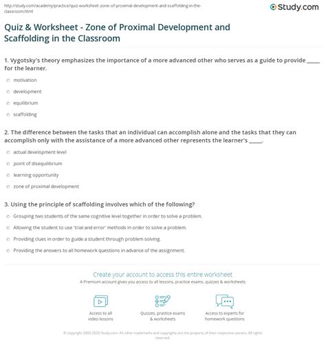 Quiz And Worksheet Zone Of Proximal Development And Scaffolding In The