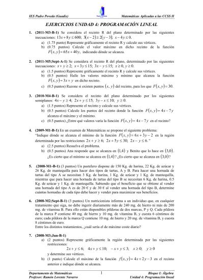 Ejercicios De Programación Lineal