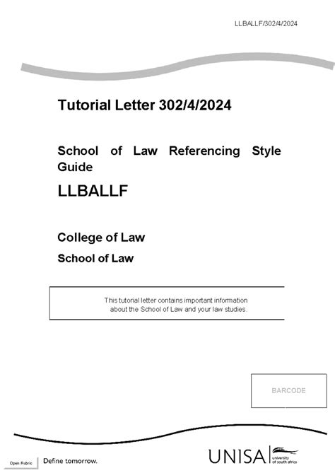 Tutorial Letter 303 1 LLBALLF 302 4 Tutorial Letter 302 4 Babe Of Law Referencing Style