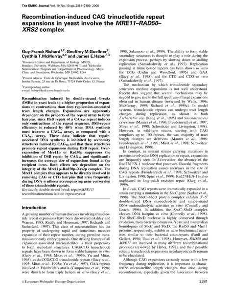 Pdf Recombination Induced Cag Trinucleotide Repeat Expansions In