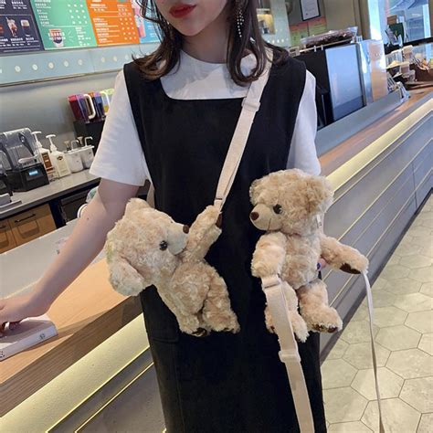 귀여운 부드러운 봉제 곰 인형 지퍼 백팩 책가방 휴대용 여행 파우치 소녀 생일 선물 23cm Aliexpress