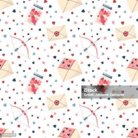 연애 편지 활 항아리 하트 완벽 한 패턴 포장을 위한 디자인 만화 평면 벡터 일러스트 레이 션 0명에 대한 스톡 벡터 아트 및 기타 이미지 Istock