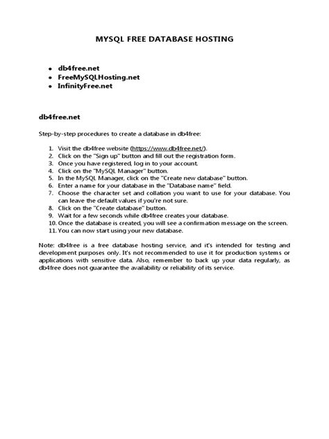 Mysql Free Database Hosting Pdf
