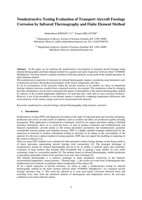 Pdf Nondestructive Testing Evaluation Of Aircraft Fuselage Corrosion By Infrared Thermography