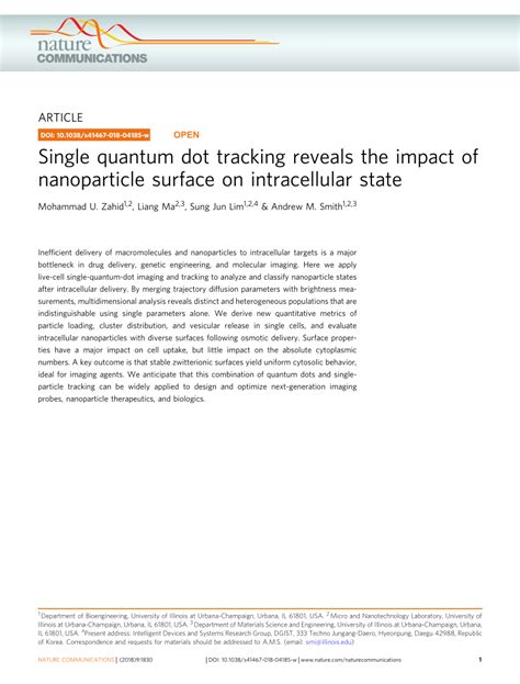 Pdf Single Quantum Dot Tracking Reveals The Impact Of Nanoparticle Surface On Intracellular State