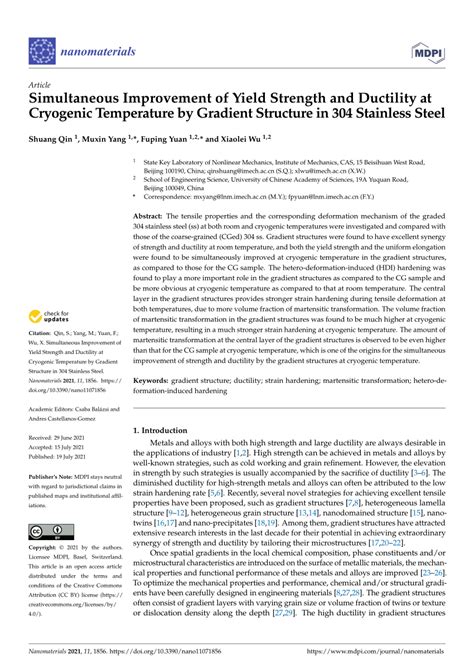 Pdf Simultaneous Improvement Of Yield Strength And Ductility At Cryogenic Temperature By