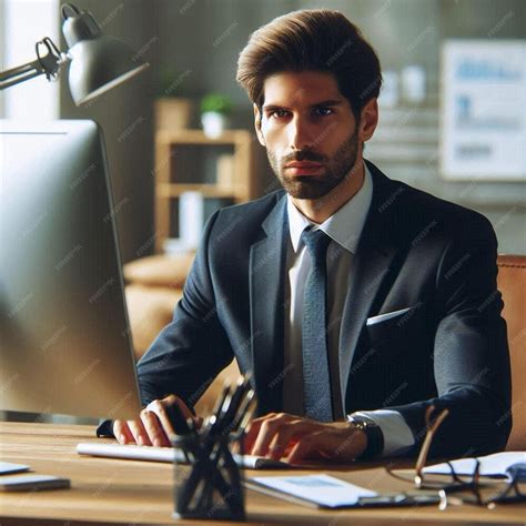 Man Working On Computer In Office Premium Ai Generated Image