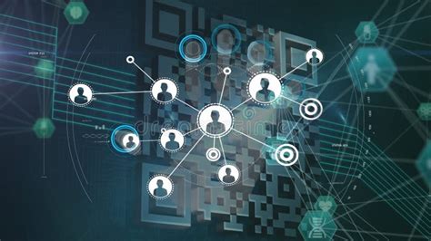 Animation Of Network Of Connections With User Icons Over Qr Code In
